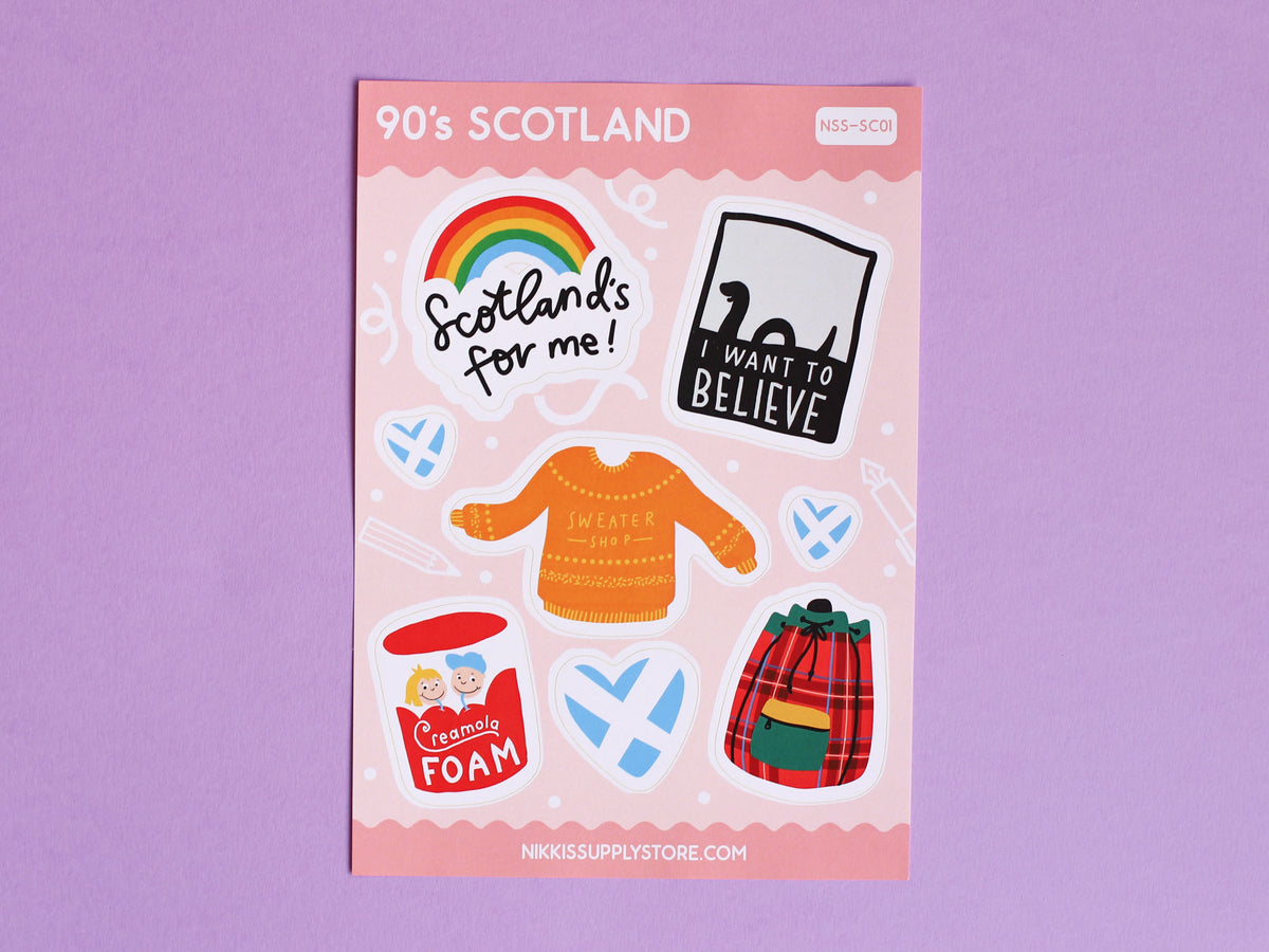 A5 Sticker Sheet - 90's Scotland | Nikki's Supply Store