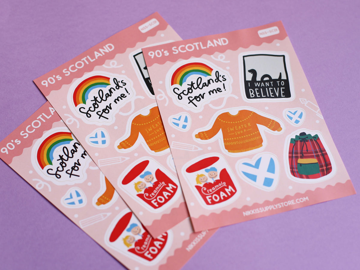 A5 Sticker Sheet - 90's Scotland | Nikki's Supply Store